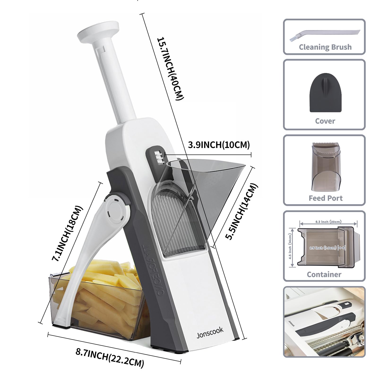 Jonscook Safe Veggie Chopper Vegetable Cutter, French Fry Cutter Onion Chopper Vegetable Slicer Fruit Cutter Dicer, Multifunctional Kitchen Gadgets Mandoline Food Slicer For Meal Prep - Gray