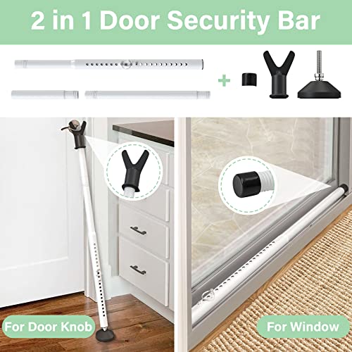 YeYeBest Sliding Door Security Bar & Door/Window Lock Security Door 2 Pack Stop Home Security Bar 28-45Inch Door Jam Adjustable from Inside for Apartment Bedroom Bottom of Door Heavy Duty Interior
