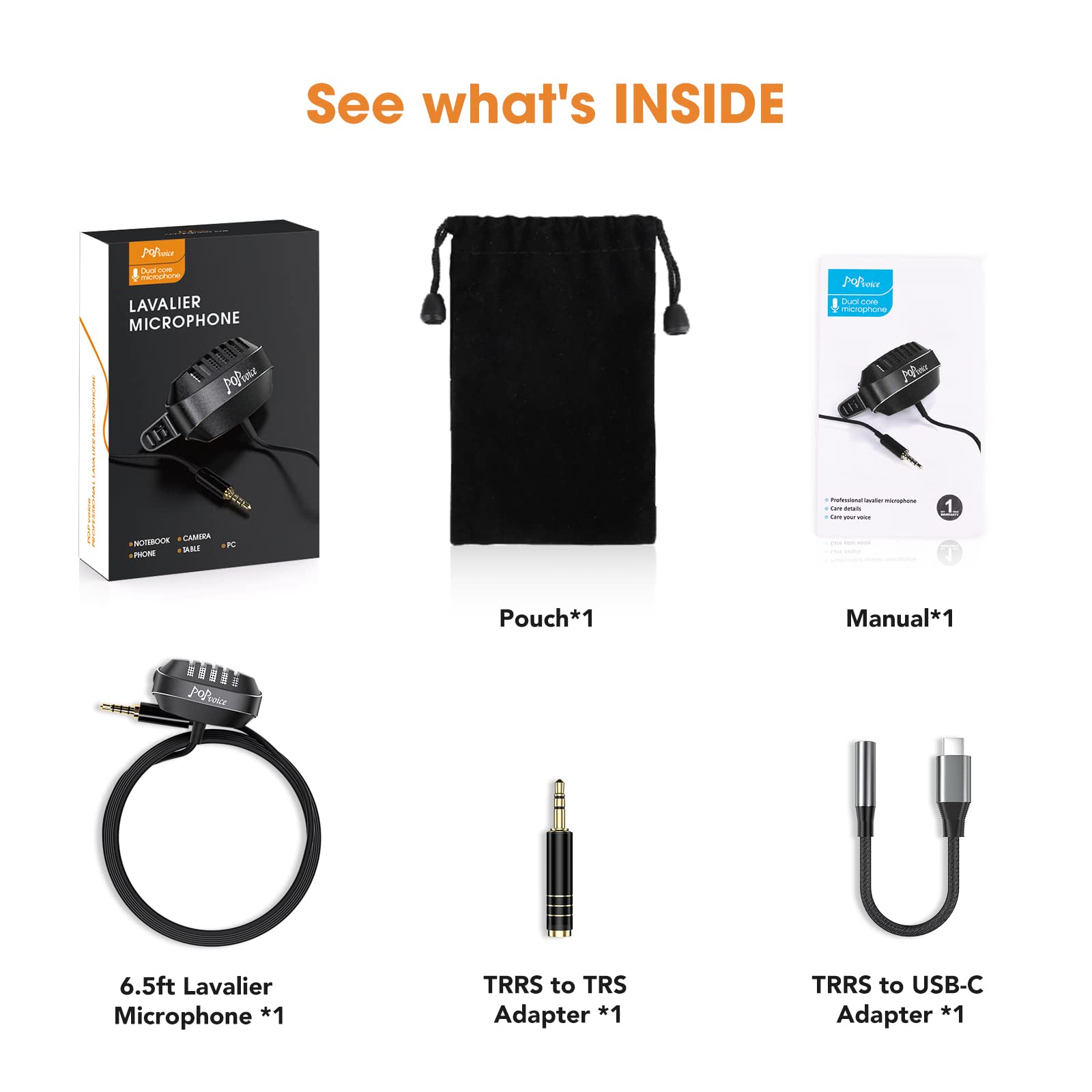 PoP voice Dual Cores Lavalier Lapel Microphone for iPhone Phone Camera Professional Omnidirectional Clip on Mic for Video Recording Blogging Vlogging Interview Portable Lav Mic for YouTube Podcast