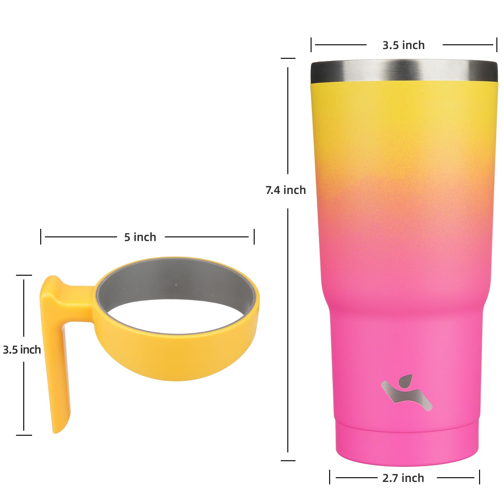 Konokyo 20oz Tumbler with Handle and 2 Straw 2 Lid, Insulated Water Bottle Stainless Steel Vacuum Cup Reusable Travel Mug,Rainbow