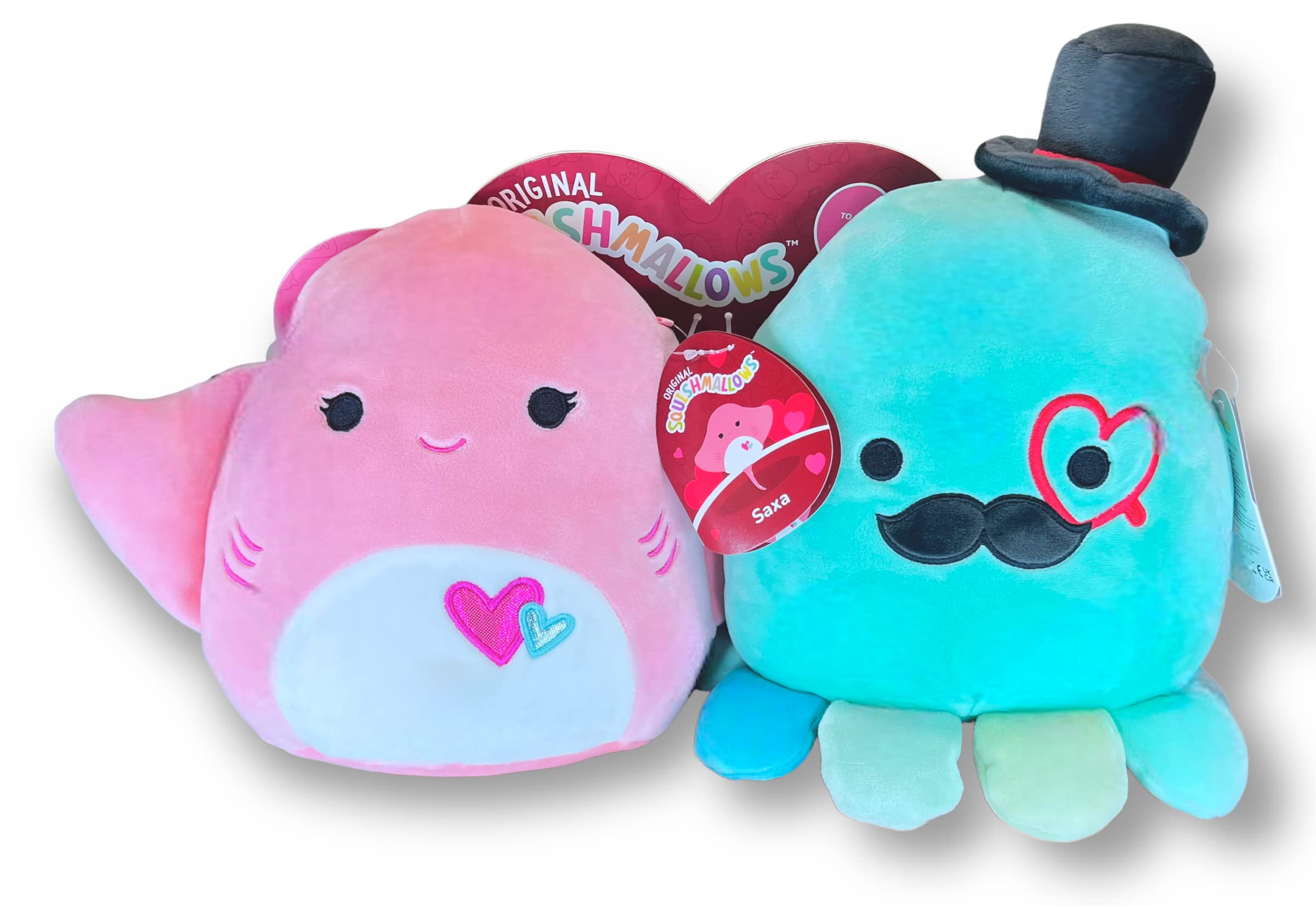 Squishmallows Official Kellytoy Perfect Pair Saxa Stingray and Eiko Fancy Octopus - 2023 Valentineβs Squad Set of 2 Stuffed Animals Plush