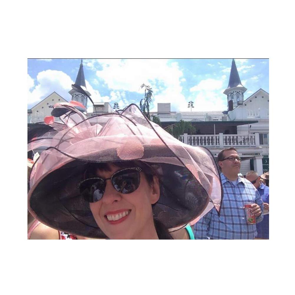 June's Young Women Church Derby Hat Sun Hats Wide Brim Fancy Derby Hat Polka Dot Pink