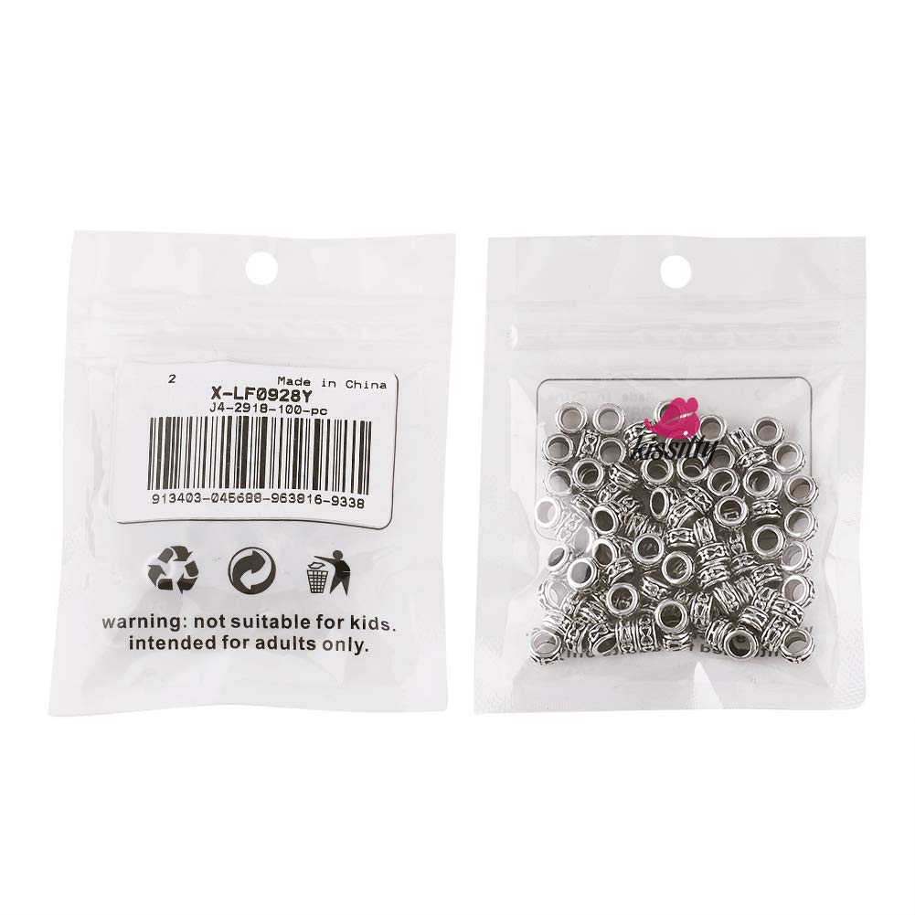 KISSITTY 100-Piece Tibetan Antique Silver European Large Hole Rondelle Spacer Beads 7mm with 3.5mm Hole for DIY Jewelry Craft Making