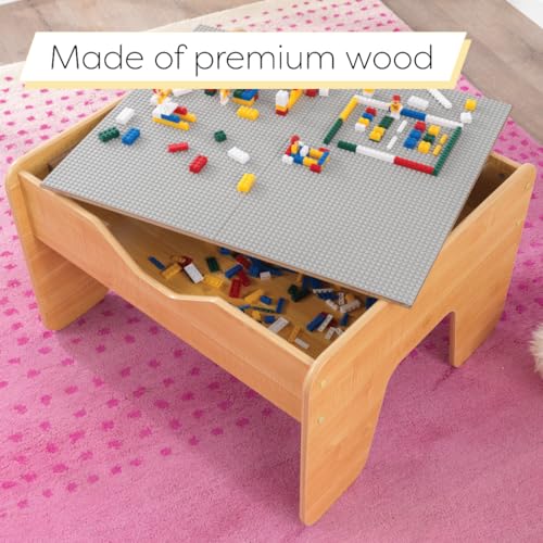 KidKraft Reversible Wooden Activity Table with Board with 195 Building Bricks β Gray & Natural, Gift for Ages 3+