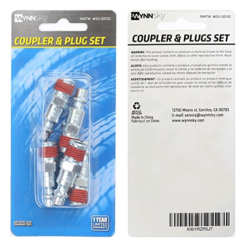 WYNNsky Industrial Air Plug Set, 1/4 Inch Body Size, 1/4 Inch NPT Male Threads Size, 5 Piecess Steel Air Compressor Accessories Fittings