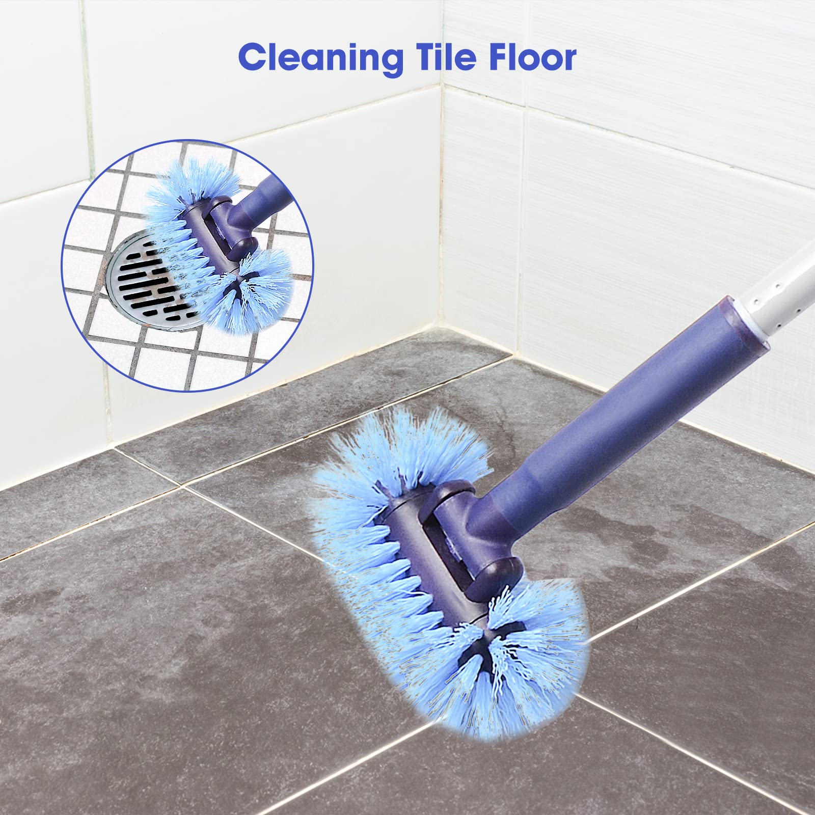 Tub and Shower Scrubber Brush with Long Handle, 56 inch Multipurpose Scrub Brush for Bathtub, Tile Bathroom, Shower, Floor Cleaning Extendable Bathtub and Tile Cleaning Brush
