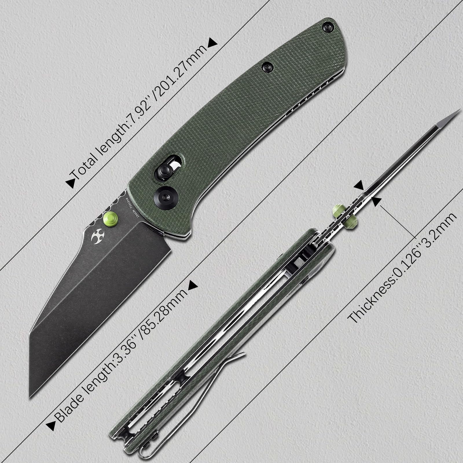 KANSEPT Main Street Pocket Knives 7.92in Axis Lock Folding Knife with 3.36in Black 154CM Material, Green Micarta Handle, Poclet Tactical Knife for Men,Easy Open Knives, Envelope Opener T1015V6