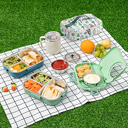 VANDHOME Bento Lunch Box Stainless Steel with Utennsil & Bag - 3 Compartment 37oz Compact Lunch Containers, BPA-Free, Dishwasher Freezer Safe - Blue