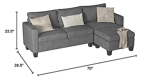 YESHOMY Convertible Sectional Sofa, L-Shaped Couch with Soft Seat and Modern Cotton Fabric for Small Space, Living Room Settee with Comfortable Backrest, Dark Gray