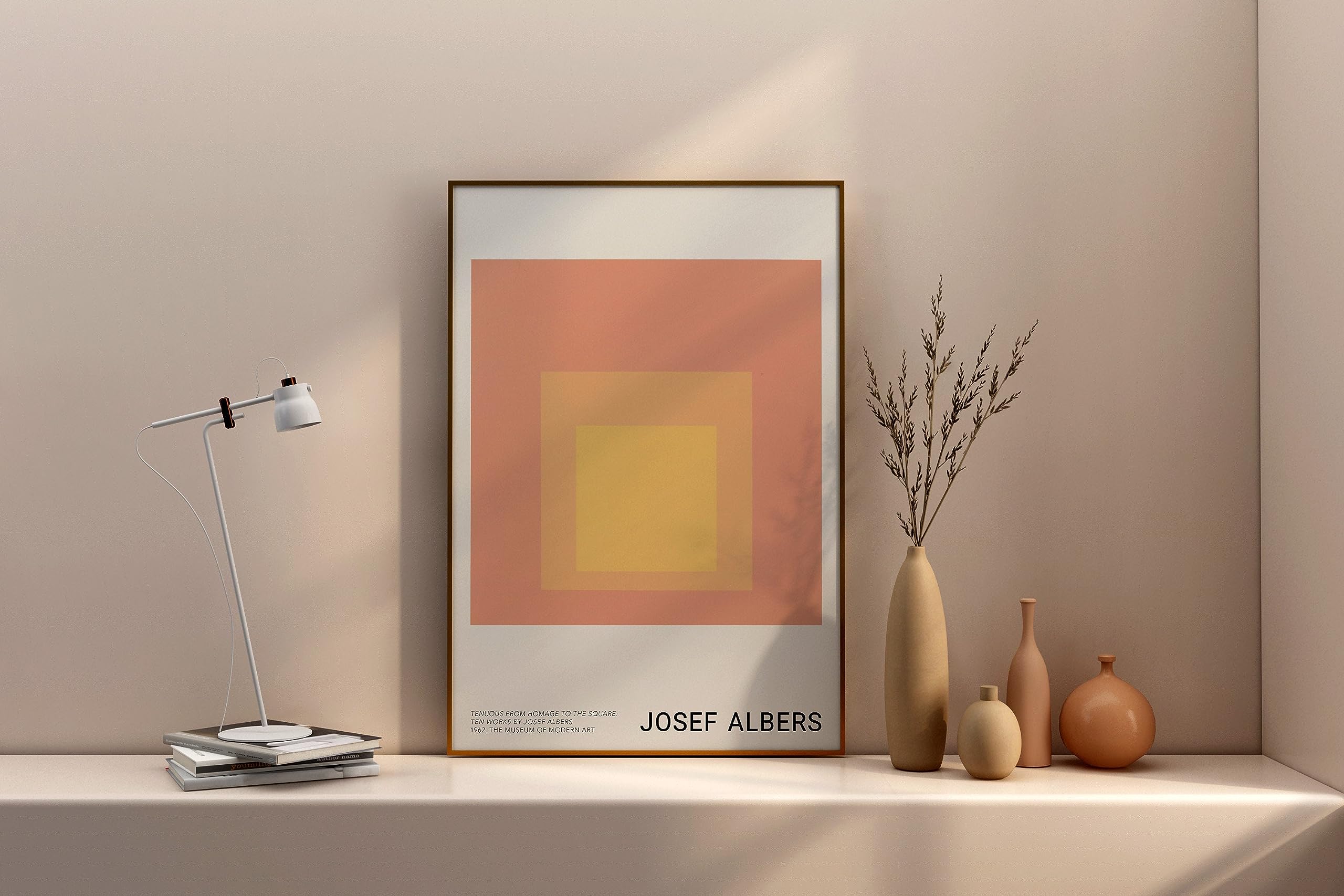 Josef Albers Print, Coral Pink Abstract Geometric Wall Art, Minimalist Exhibition Poster, Modern Bauhaus Scandinavian Decor,