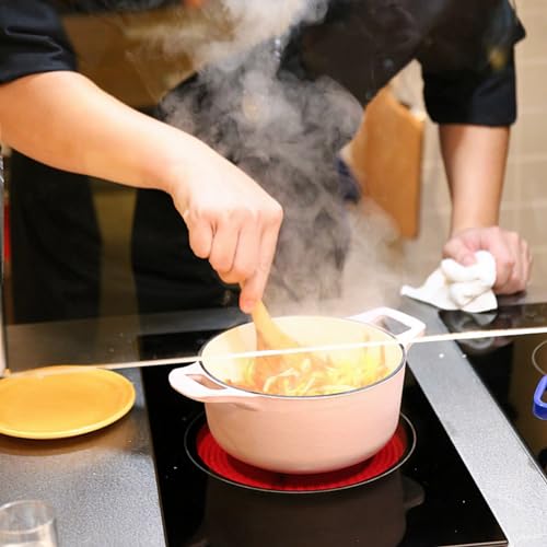 La Cuisine Enameled Cast Iron Dutch Oven Casserole Dish Pot with Lid, 3.7 QT 9.5 Inches Dia. Cream White Enamel Coating Interior Pink Oven-Safe