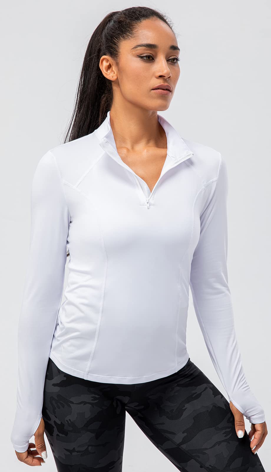 Lavento Women's Quarter-Zip Long-Sleeve Athletic Shirts - Lightweight Stretch Cool-Dry Hiking Running Performance Shirt (Wine Red, 8)