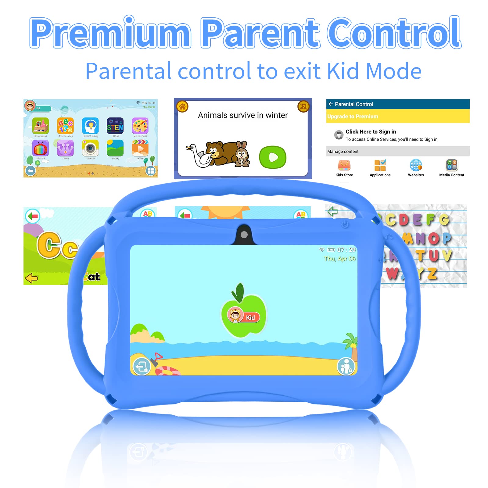 JUNINKE Kids Tablet, 7 inch Android 11 Tablet for Kids, 3GB RAM 32GB ROM Toddler Tablets, Bluetooth, WiFi, GMS, Parental Control, Dual Camera, Shockproof Case, Game (Blue)