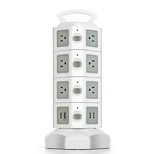 TNP Power Strip Tower Surge Protector - Tower Power Strip with 14 AC Outlets & 4 USB Ports - 2500W/10A - 6ft Cord - USB Plug Tower for Home, Office, Bedroom, Work Desk