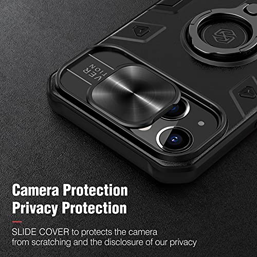 Nillkin Case for iPhone 13 Pro Max Case, [Built in Kickstand&Camera Protector] Shockproof Hard PC&Bumper Hybrid Cover Phone Case for Phone 13 Pro Max 6.7'' Black
