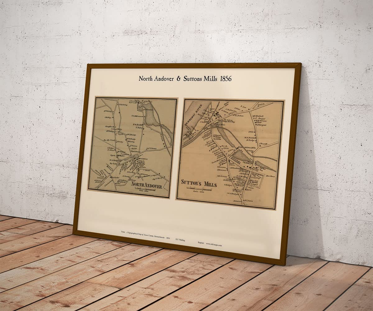 North Andover Sutton Mills Massachusetts 1856 Essex County Old Map Poster | 11x17 12x18 16x24 24x36 Historical Unframed Wall Art | Vintage Antique Rustic Print for Gift | Home Office Decor