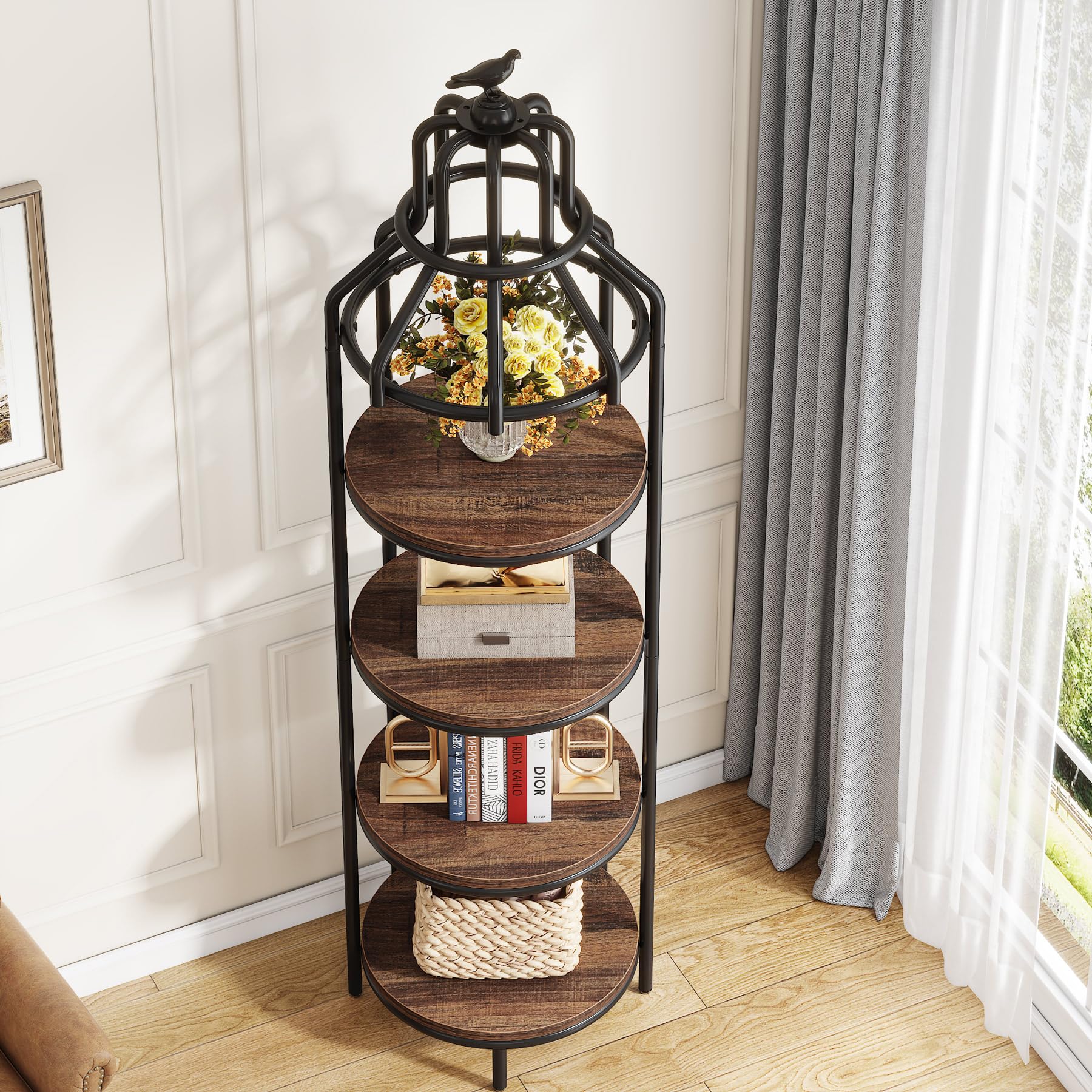 Tribesigns 4-Tier Narrow Tall Bookshelf Set of 2, Rustic Small Bookcase Corner Book Shelf, Freestanding Display Shelves for Living Room, Home Office, Kitchen, Small Space