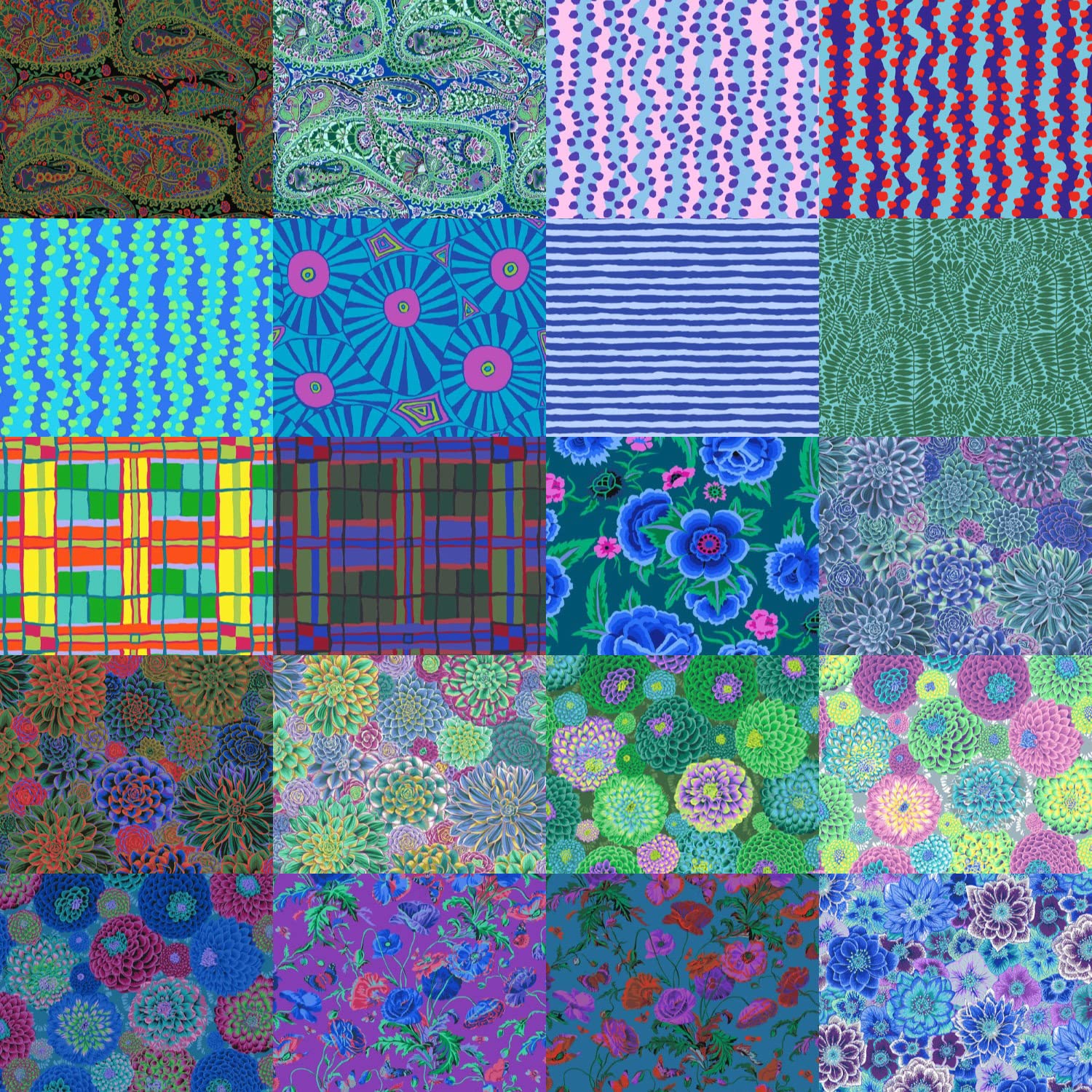 Kaffe Fassett Collective August 2022 Cool Design Roll 40 2.5-inch Strips Jelly Roll Free Spirit