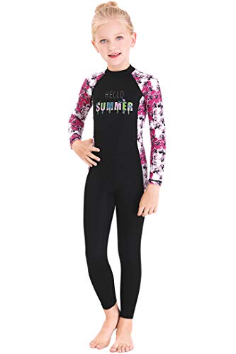 Micosuza Kids Flower Printed One Piece Swimsuit Sun UV Protective Rash Guard Swimwear