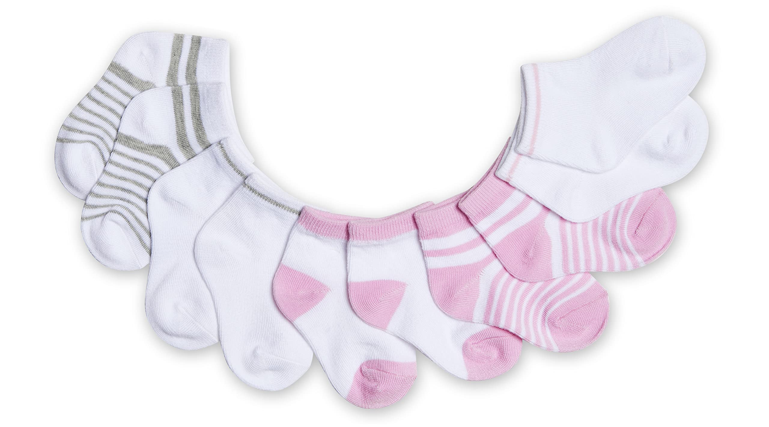 Nuby 10 Pack Infant Socks for Girls, All Weather Ankle Socks, Black and Pink, 12-24M