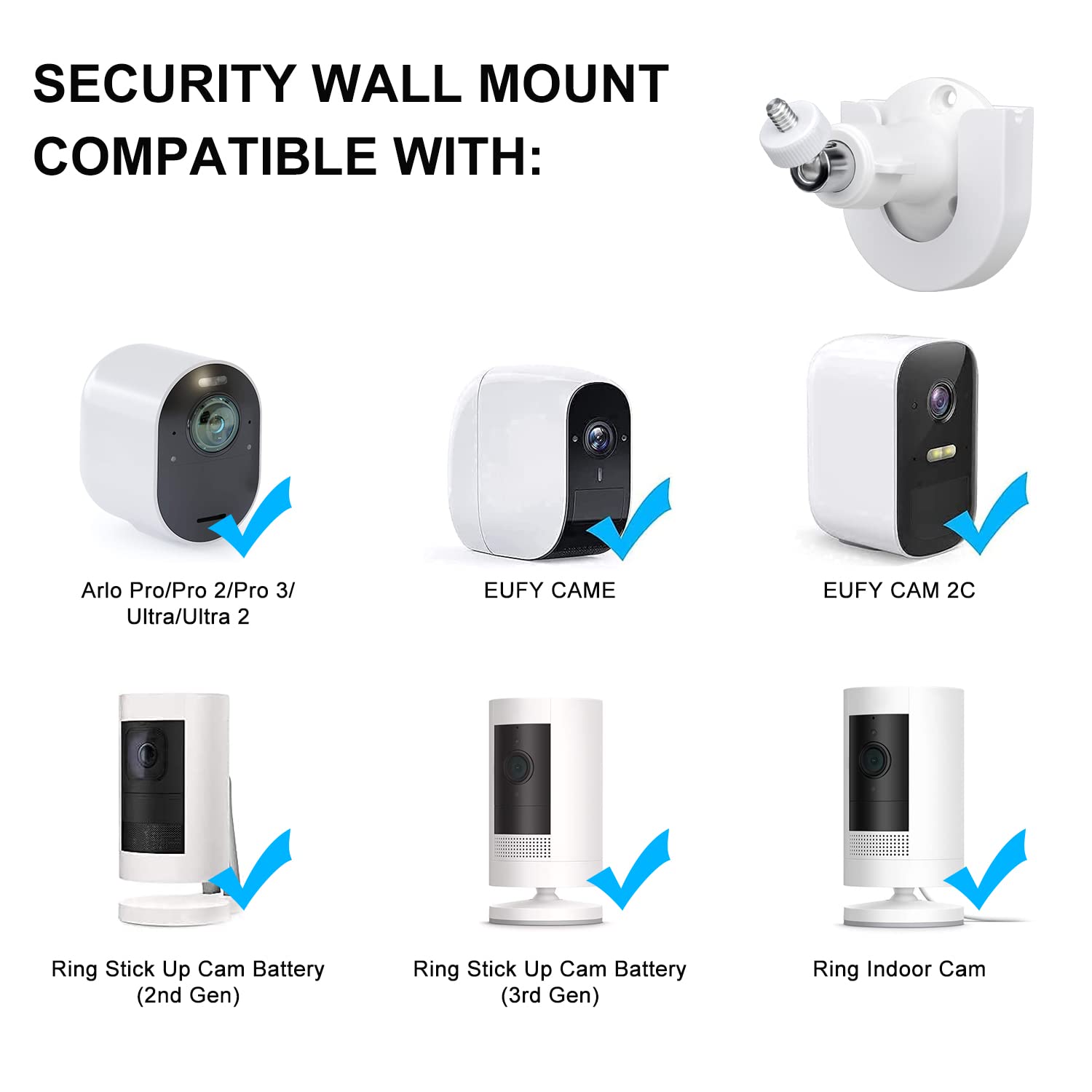 Strong Adhesive Wall Mount for Ring Camera&Stick Up Cam Battery,Indoor Outdoor Mount Bracket for Arlo Pro/Pro 2/Pro 3/Ultra/Ultra 2,Ring indoor Cam, eufyCam E/2C