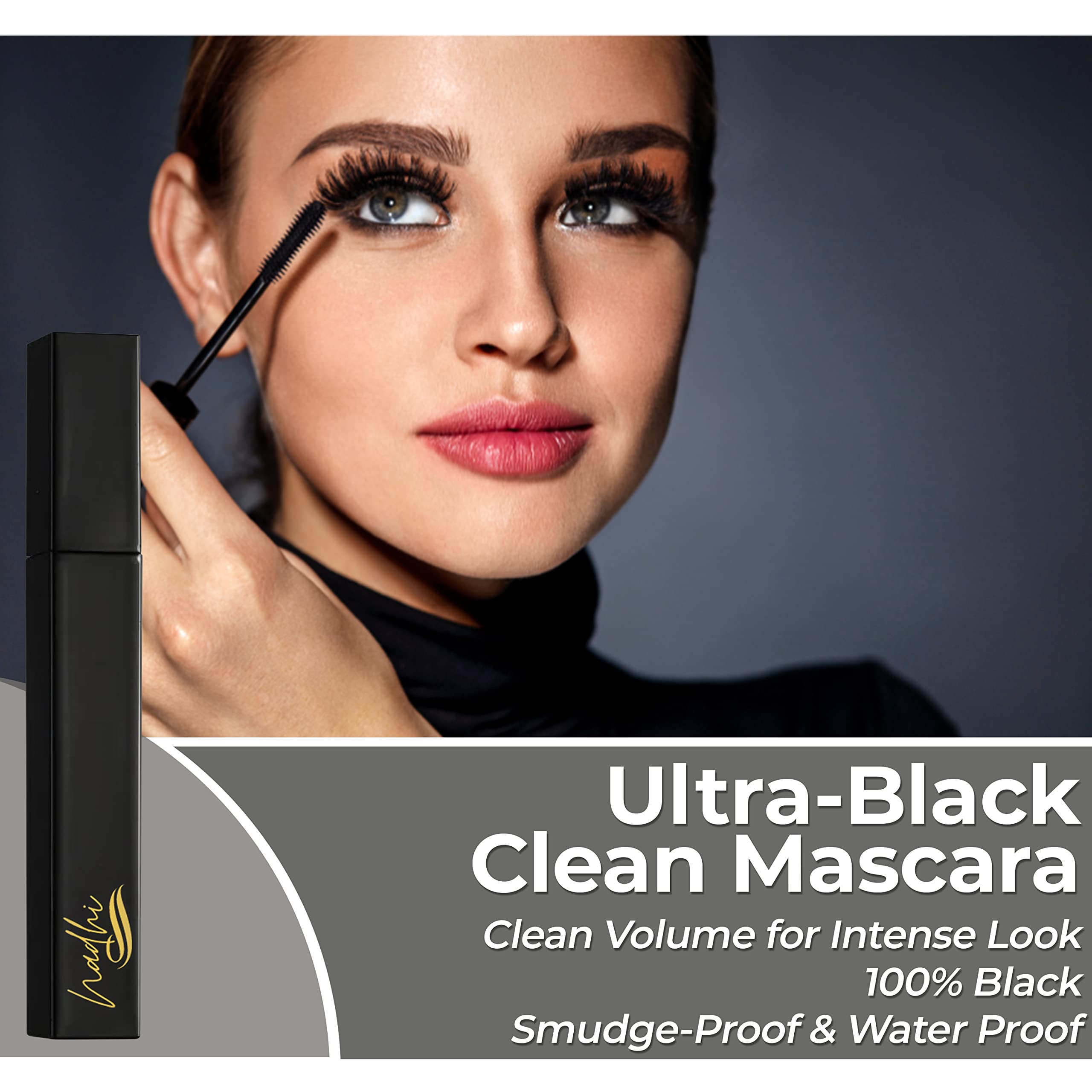Nadhi Cosmetics Mascara Black Volume and Length β Vegan Waterproof Mascara β Smudge-Proof Waterproof Mascara Black Volume and Length β Tapered Silicone Wand Lengthening Mascara β 1pcs