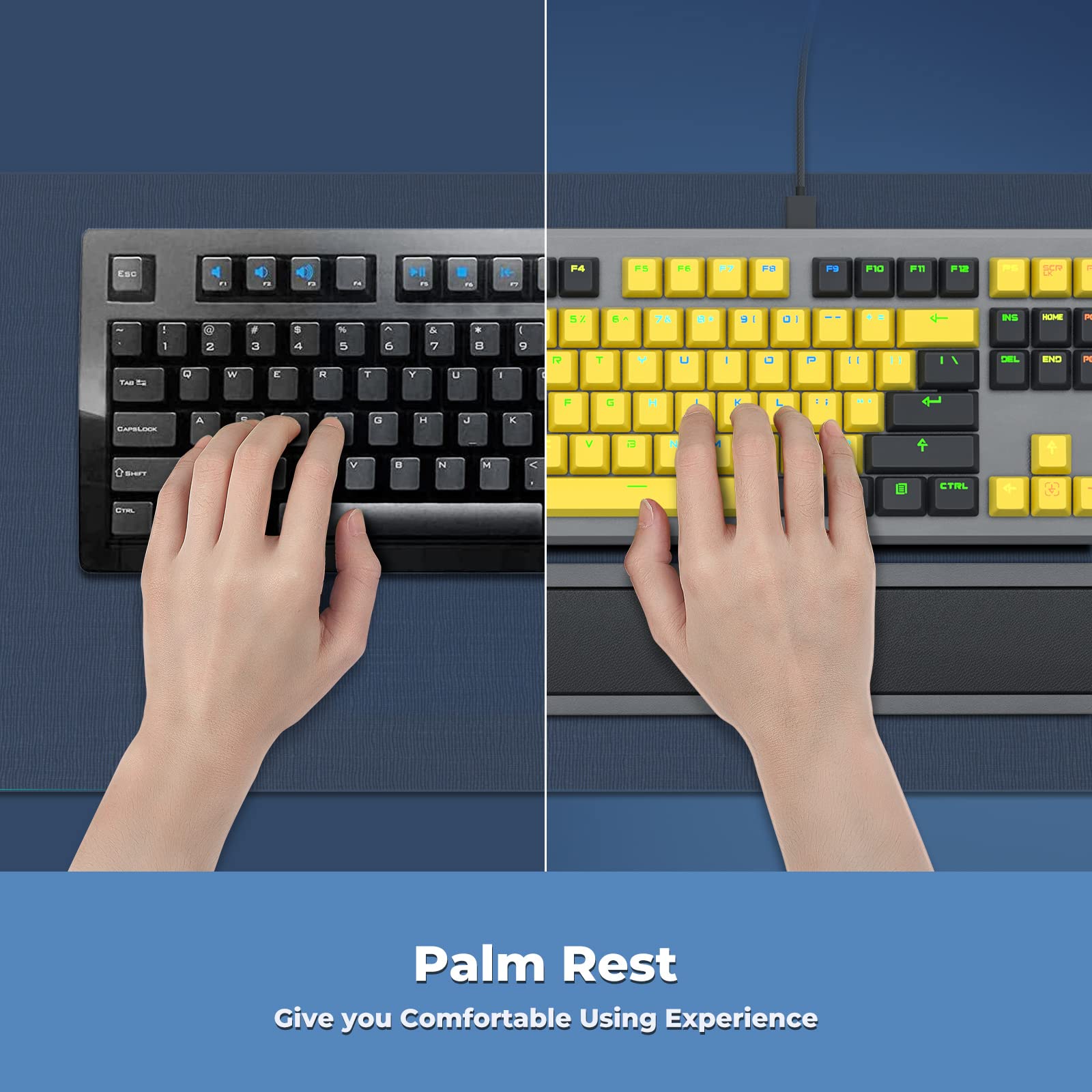Mechanical Gaming Keyboard, PowerLead Wired Keyboard Rainbow RGB Backlit with Detachable Leather Wrist Rest, Programmable Settings with N-Key Flip, for Windows PC/MAC Games (104 Keys, Blue Switch)