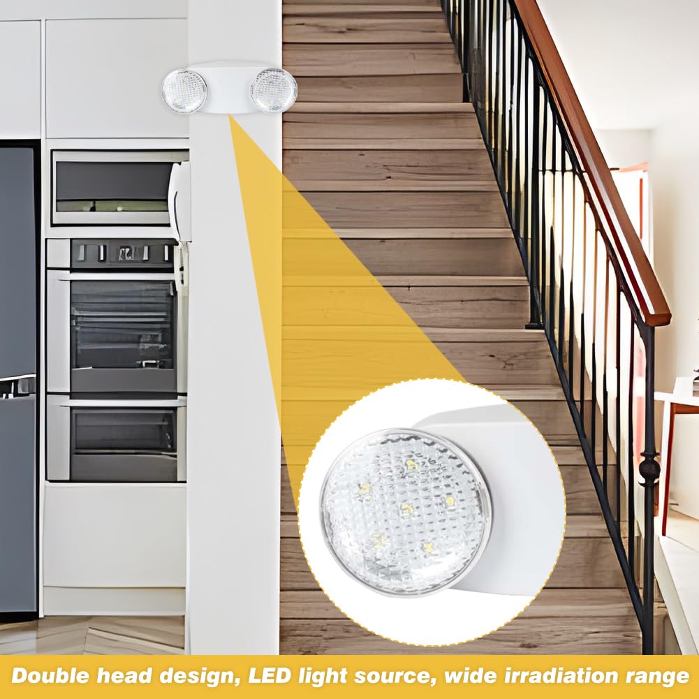 YBENWL LED Emergency Light, Two Head Adjustable Commercial Emergency Lights Hardwired Exit Lighting Fixtures, 200lm Plug in LED Bulb for Business Home Emergency