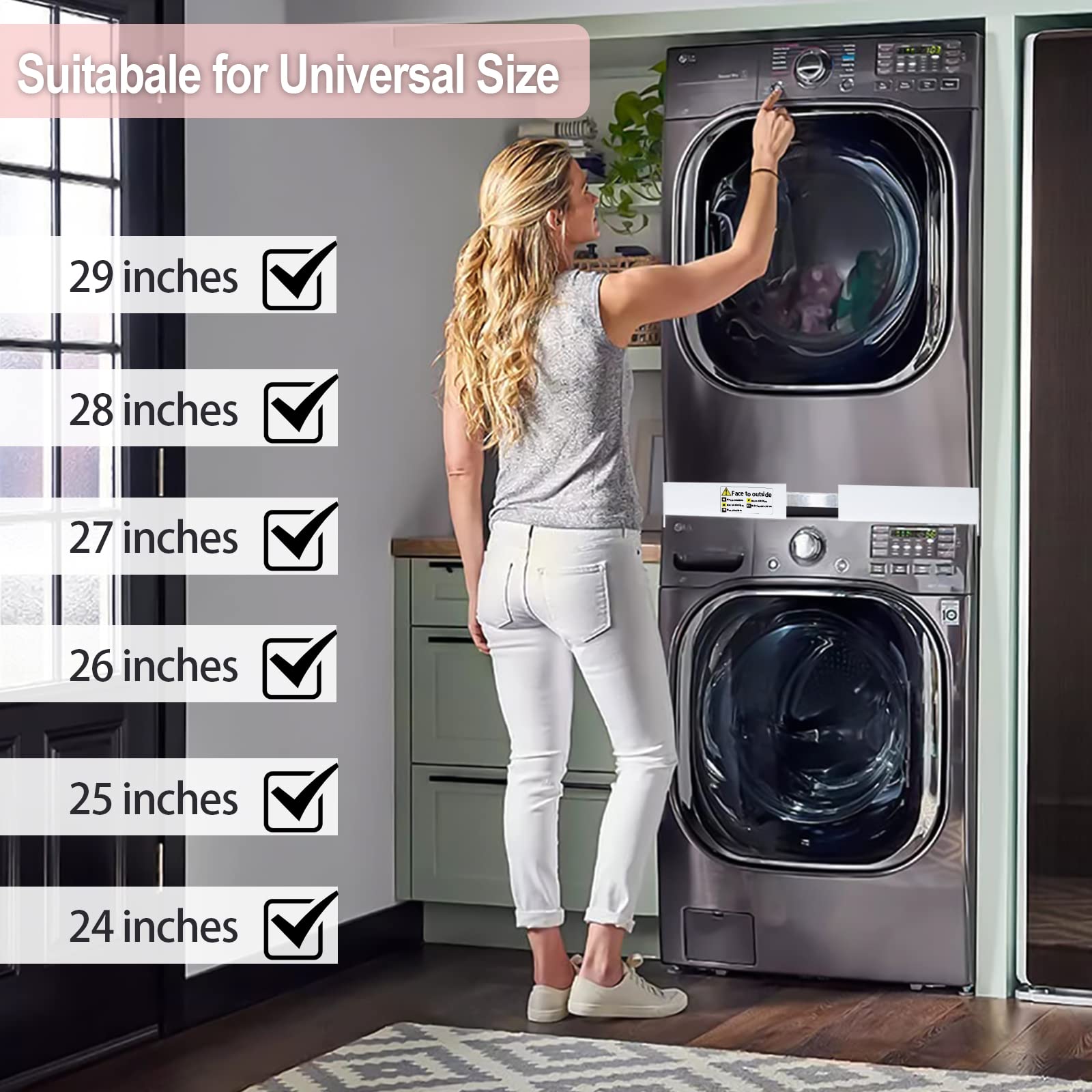 Kiss Core 29 inch Washer Dryer Stacking Kit, Universal Stacking Kit for Washer and Dryer, Adjustable 29"/28"/27"/26"/25"/24" Stackable Washer and Dryer Stacking Kit with Ratchet Strap