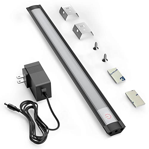 MYPLUS Under Cabinet Lights, 12" Touch Activated and Dimmable Aluminum LED Bar for Kitchen, Workbench and Desk, Warm White 3000K, Plug-in, Black.