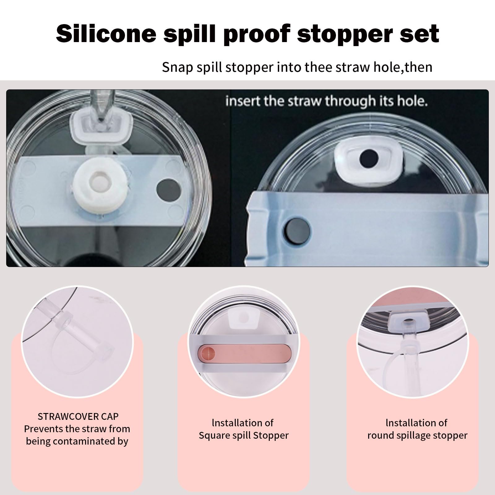 Stanley Cup Accessories Set Including 9 Pcs Silicone Spill Proof Stopper,3 Pcs Straw Cover Cap for 9-10 mm animal Straw Topper, 3Pcs Reusable Straw and 1 Cleaning Brush for Stanley Cup 40oz & 30oz