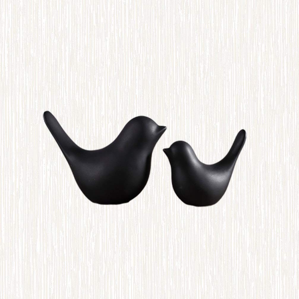 LIOOBO 2pcs Ceramic Bird Figurines Modern Minimalist Animal Ornament Crafts for Landscape Garden Home Office Desktop Display Decor (Black)