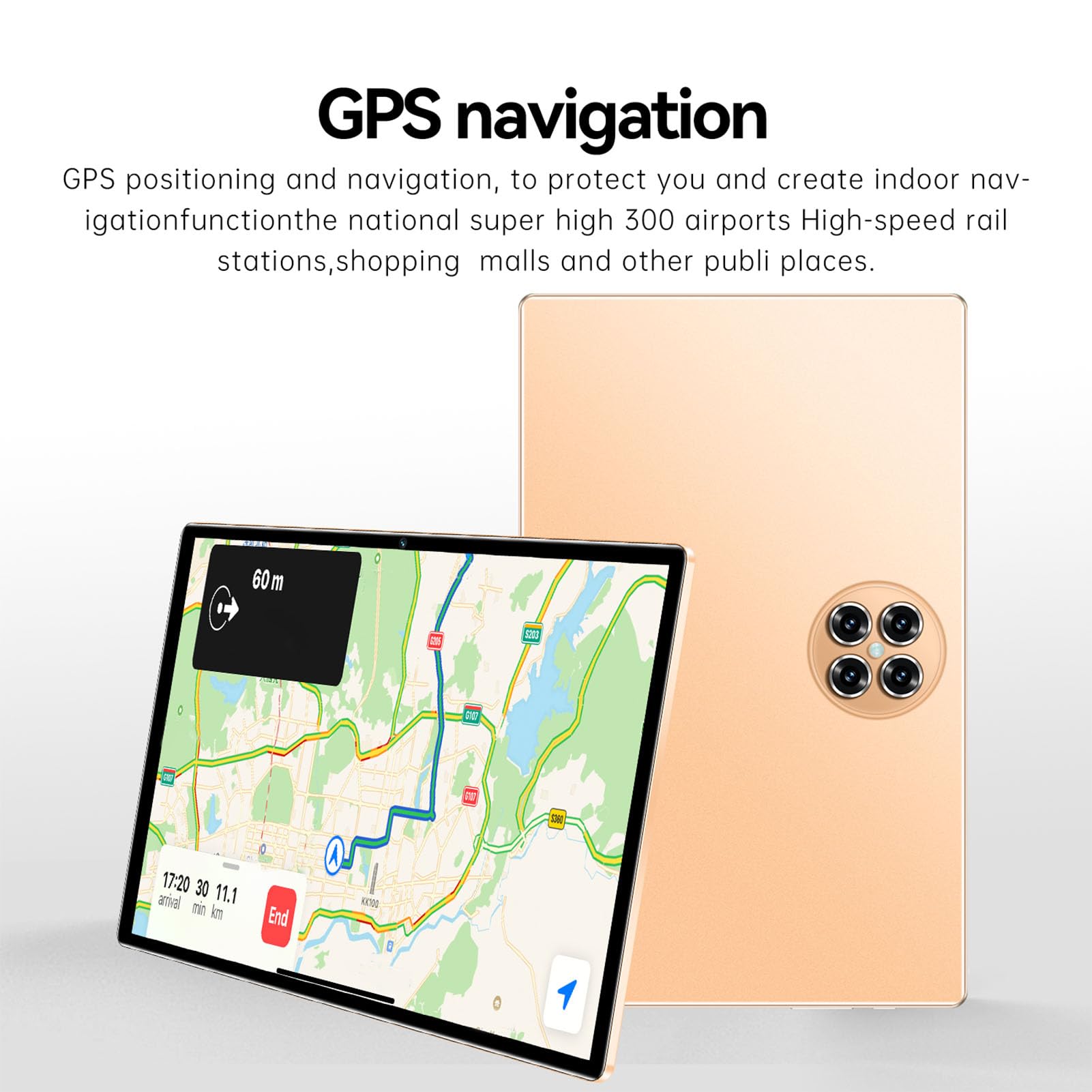 MAVIS LAVEN 10.1 Inch Tablet, Gold Octa Core CPU Stereo Dual Speakers 128GB Expandable 2 in 1 Travel Portable (US Plug)