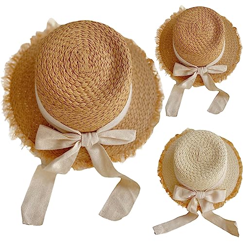Kids Hats Bulk Children's Girls Sunscreen Hat Summer Bow Sun Hat Hat Braided Hat Beach Hat Sun Hat (Beige, One Size)