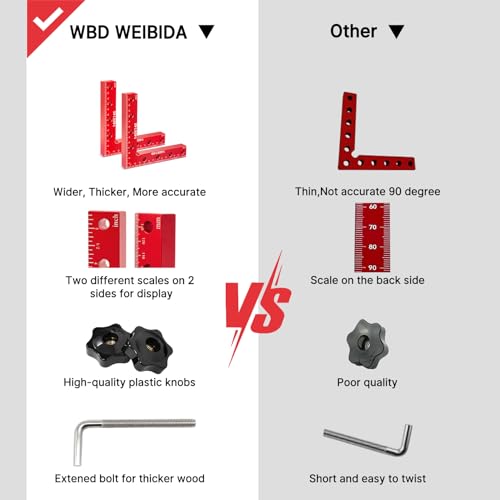 W B D WEIBIDA 90 Degree Clamps For Woodworking, Positioning Squares Right Angle Clamps 2 Pack, 5.5" X 5.5" (140 x 140mm) Aluminum Alloy Corner Clamps Tools For Cabinets, Picture Frame, Drawers