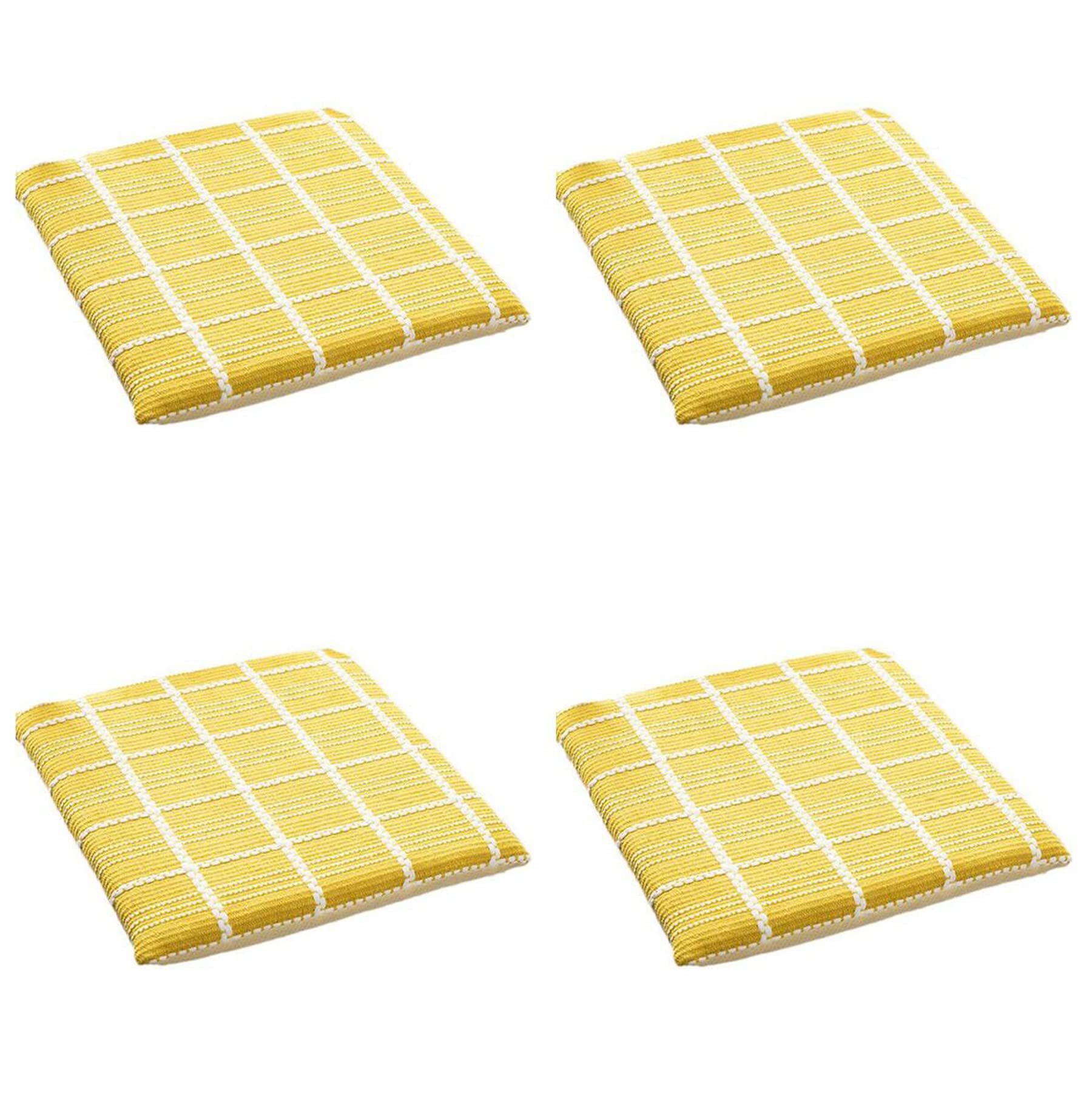 OLAMASA Chair Pad with Ties for Dining Chair Set of 4 Linen Thick Square Chair Cushions Non Slip Seat Cushion for Kitchen Living Room Office Chair Decor Washable (18x18x1.6 inch, Yellow)
