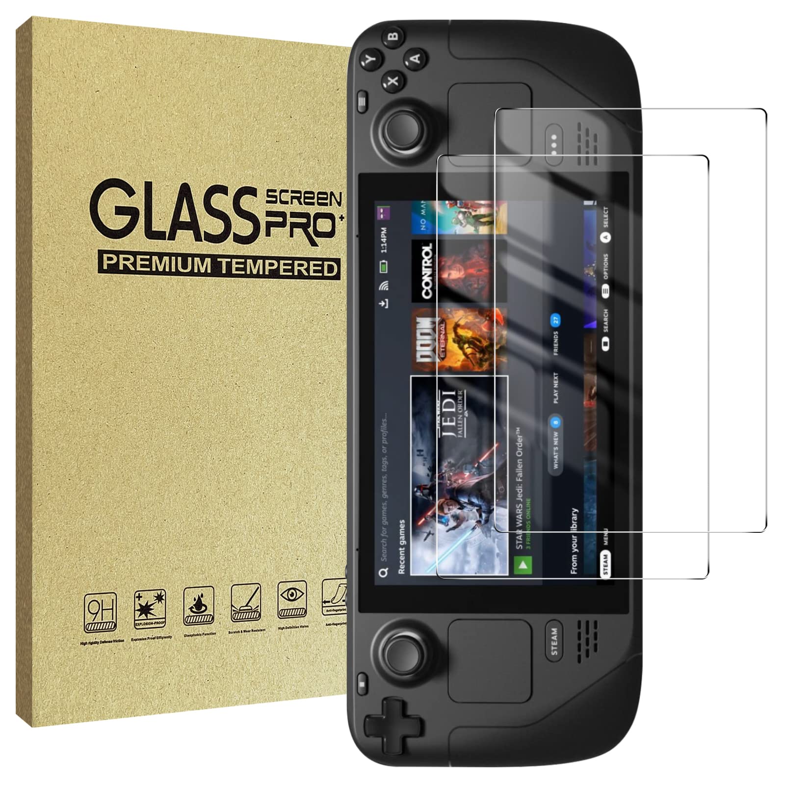 LDSXAY [2 Pack] Steam Deck Glass Protector (7 inch) 2022, 9H Tempered Glass Screen Protector for Valve Steam Deck Accessories, Anti-Scratch HD Clear, Bubble Free