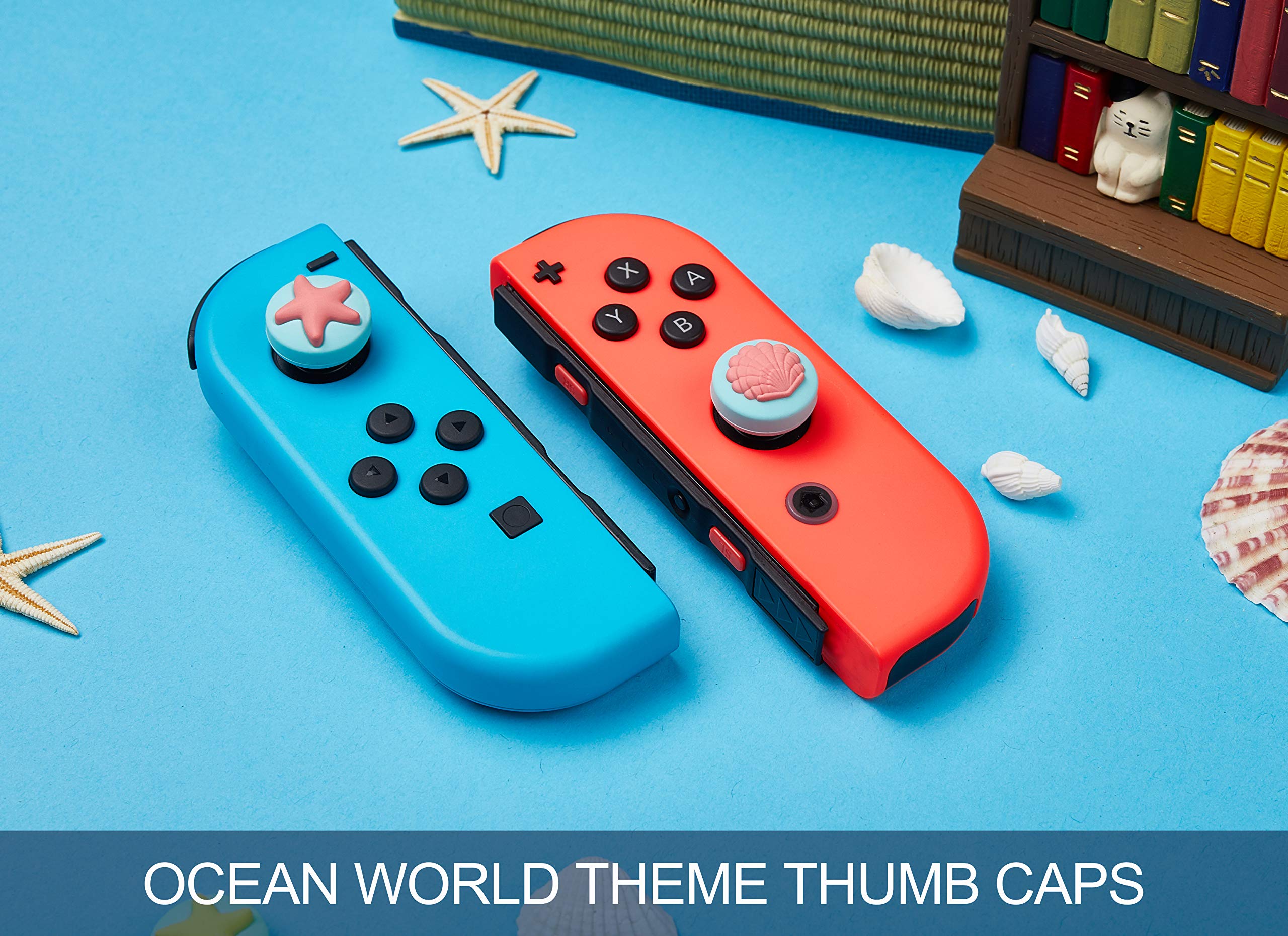 LeyuSmart Ocean Theme Thumb Grip Caps, Starfish & Conch Joystick Cap for Nintendo Switch/OLED/Lite, Soft Silicone Skin Cover for Joy-Con,4Pcs