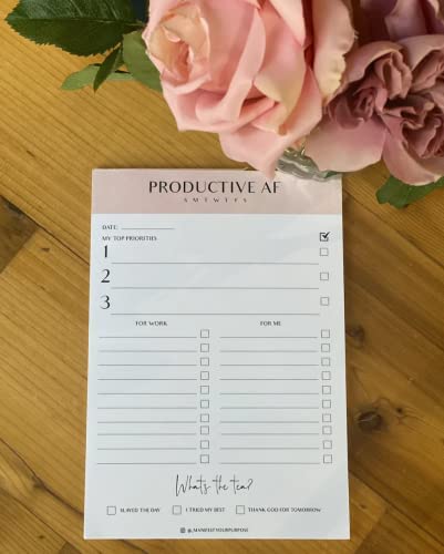 Manifest Your Purpose Productive AF Notepad, Daily Planner, Simple Pink Notepad, Organizer, To - Do Lists, Size A5, Undated Planner (50 Sheets),