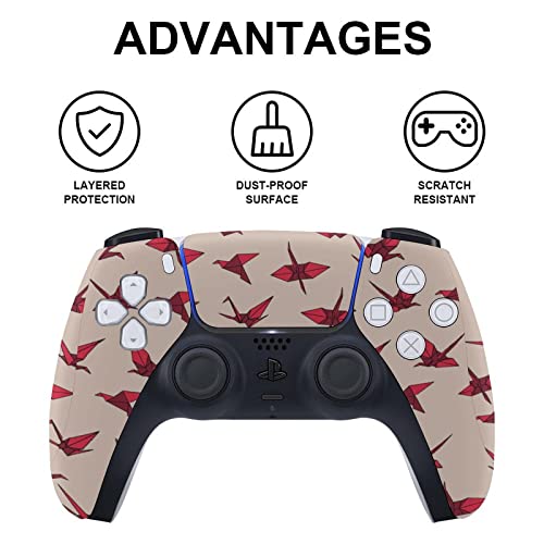 Red Crane Full Protective Skin Cover Design Wrap Decal Sticker Compatible with PS5 Digital Edition Console and Controller