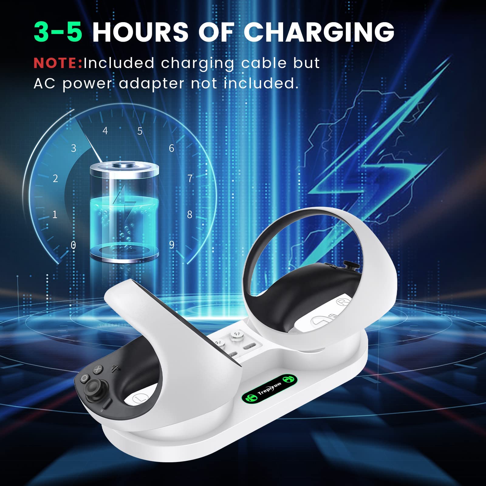 Trepcrow Charging Station for Playstation VR2 Sense Controller - Charging Dock with 4 Type-C Magnetic Clasp/Type-C Cable Desk Charger Stand Compatible with PS VR2 Controller [LED Indicator], White