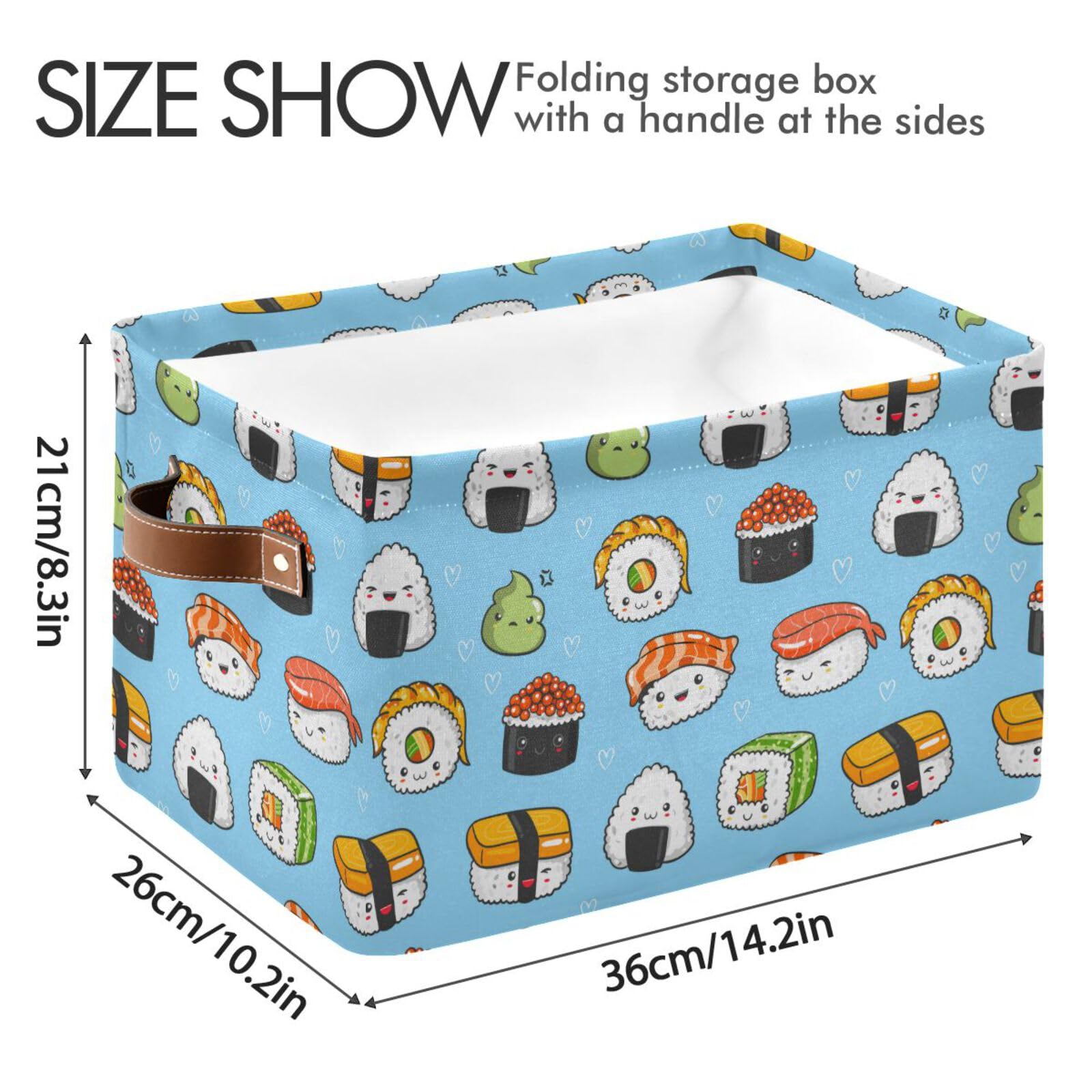 YEGAME Storage Basket Sushi Rectangular Collapsible Canvas Shelves Storage Bins with Leather Handles for Shelves Home Closet Bedroom Living Room, 1Pack