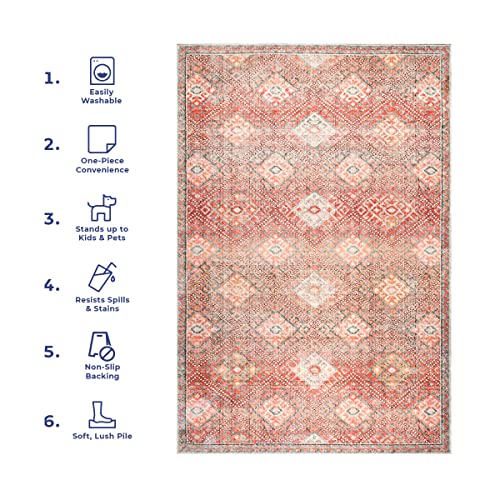 nuLOOM Serenity Machine Washable Diamond Trellis Ultra Thin Area Rug, 8' x 10', Peach