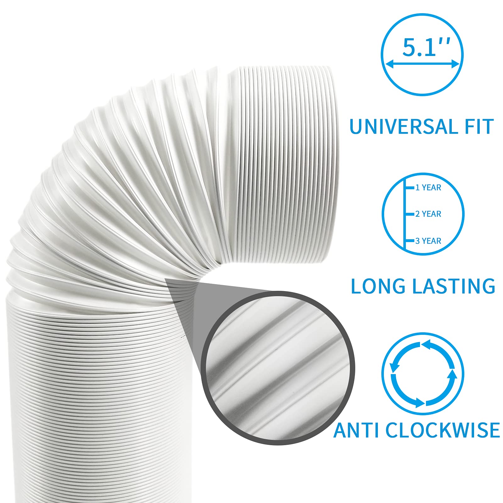 Portable Air Conditioner Hose 5 Inch Diameter,Portable AC Hose Exhaust Vent With Anti-Clockwise Thread Length up to 80 Inchesā¦