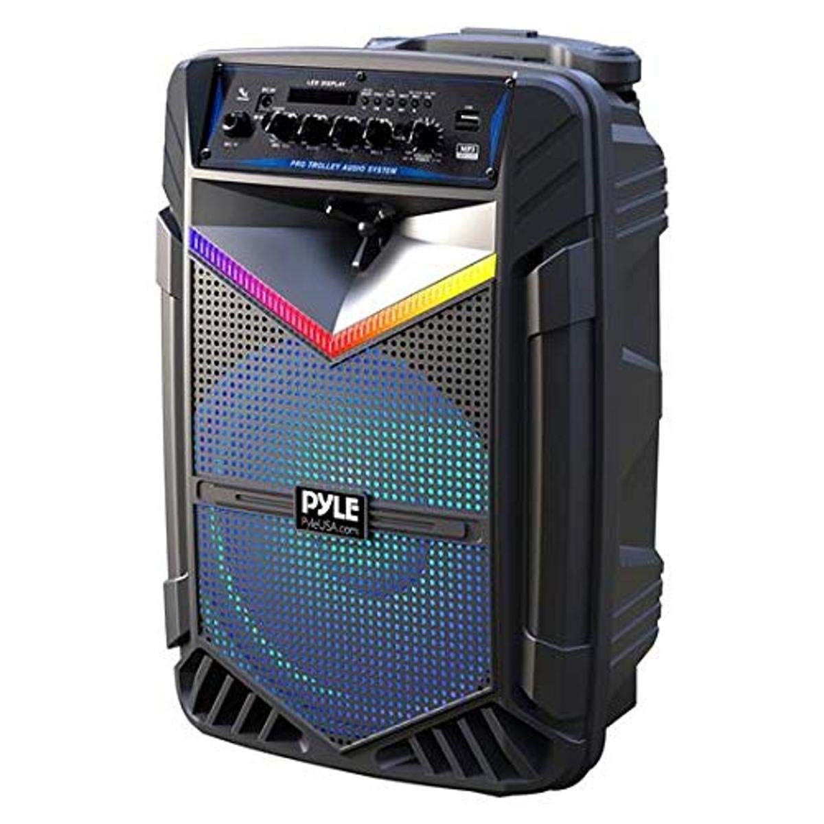 Pyle Portable Bluetooth PA Speaker System with Wireless Microphone - 1200W Speaker with 15" Subwoofer, Flashing Lights, Rechargeable Battery and VHF Narrow Band Wireless Microphone System