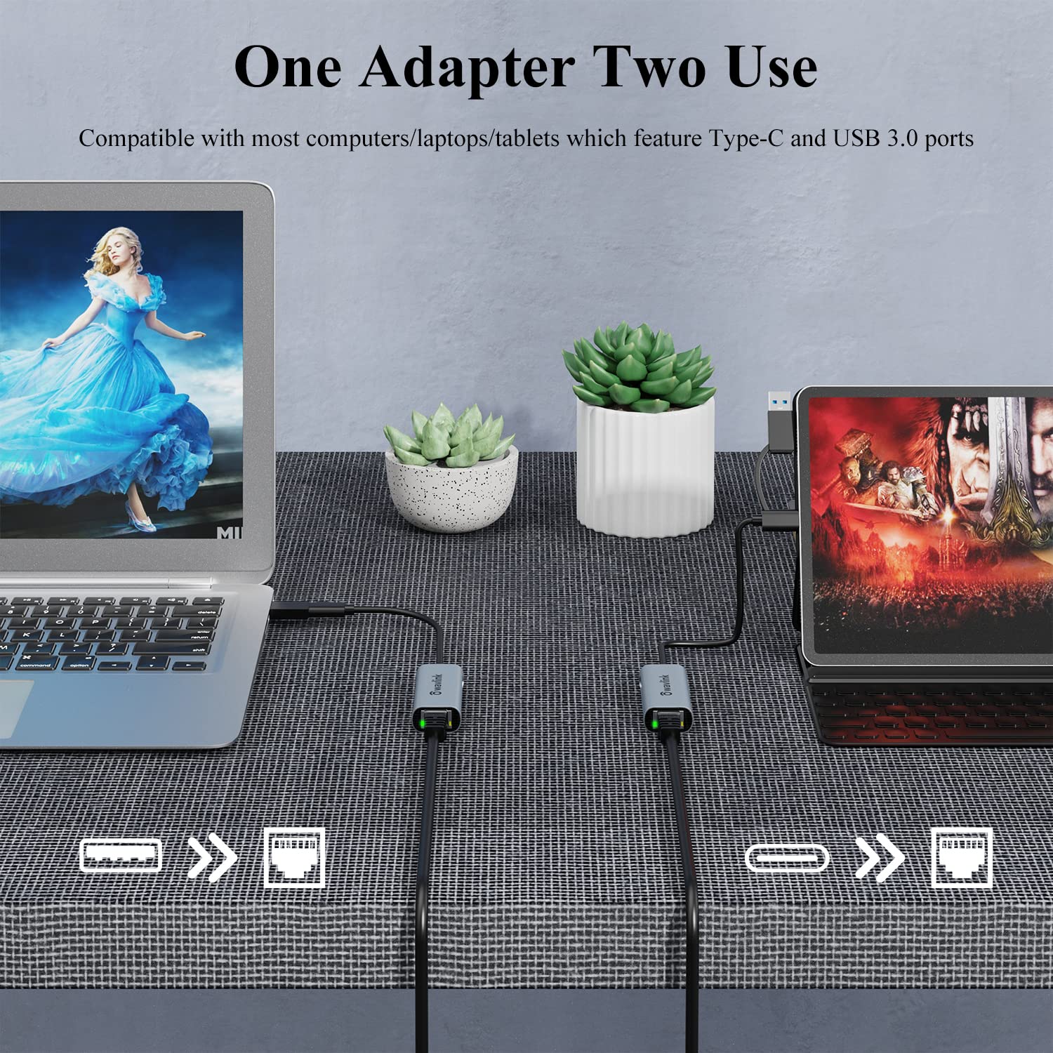 WAVLINK USB C to Ethernet Adapter, RJ45 to Thunderbolt 3 Type C Gigabit Network LAN Converter 10/100/1000Mbps for Mac Windows Linux