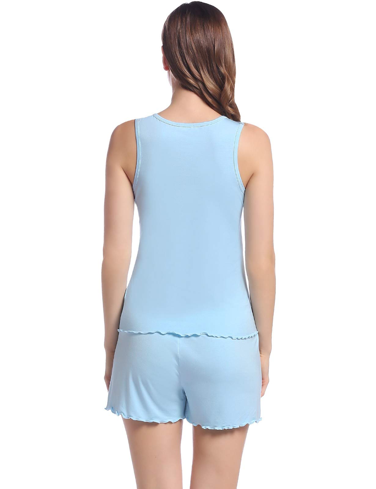 Joyaria Ladies Two Piece Sleeveless Tank Top Pajama/Pj/Sleep/Lounge Shorts Set(Light Blue,Large)