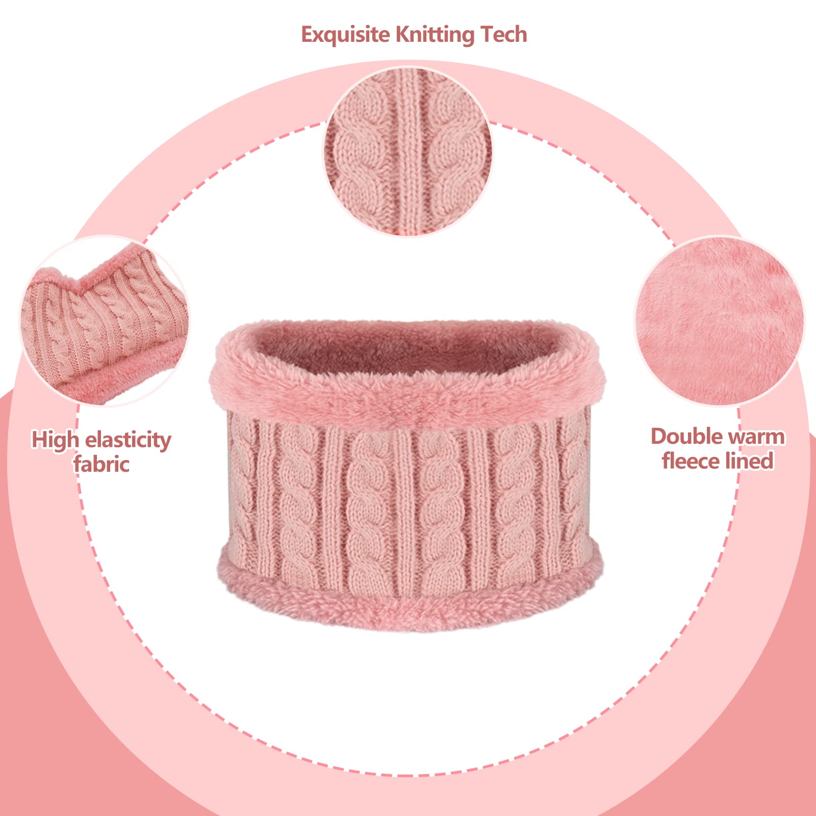 Kids Winter Beanie Hat Scarf Gloves Set for 2-6 Years Old, Toddler Winter Knit Hat Gloves Neck Warmer with Fleece Lined (pink)