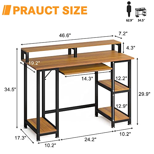 JSungo Small Computer Desk with Monitor Stand, 47 Inch Office Desk with CPU Shelf and Dual Storage Bookshelf for Small Space, Sturdy Writing Table with Keyboard Tray for Home, Natural