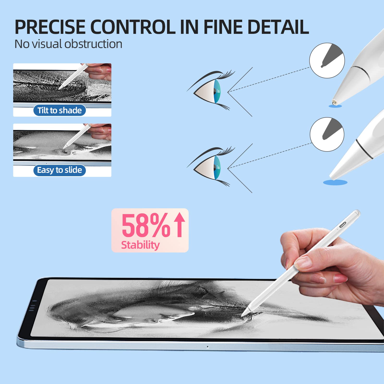 Stylus Pen for Touch Screens, Active Pen Digital Pencil for iOS & Android Touch Screens, Pencil with Carrying Case for iPad/iPad Pro/Air/Mini/iPhone/Cellphone/Samsung/Tablet Drawing & Writing